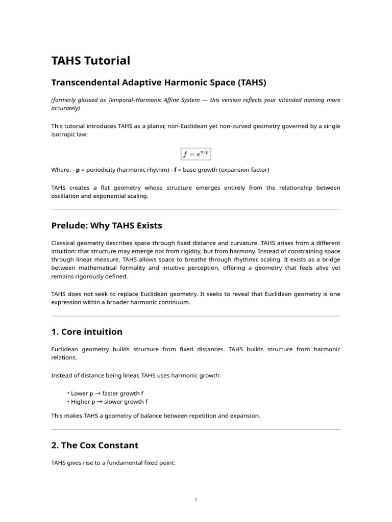 TAHS Tutorial - Transcendental Adaptive Harmonic Space | PDF | Coordinate System | Geometry