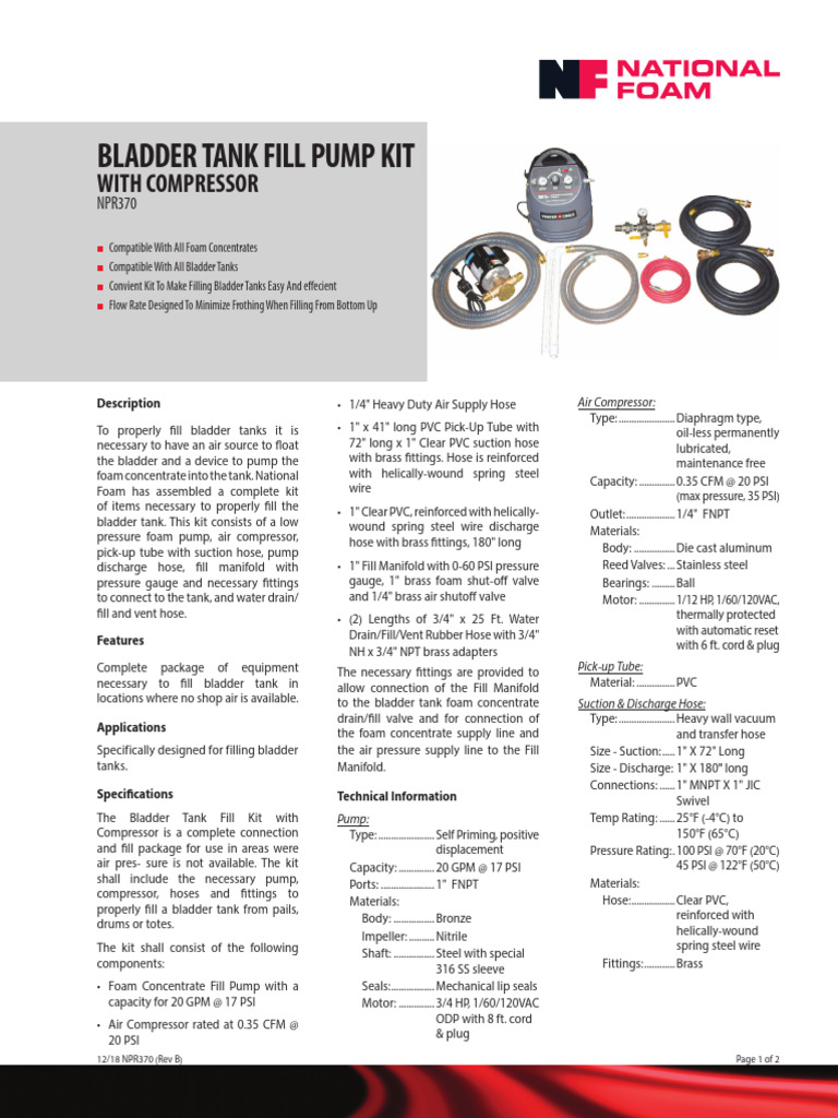 Bladder Tank Fill Pump Kit with Compressor | PDF | Pump | Valve