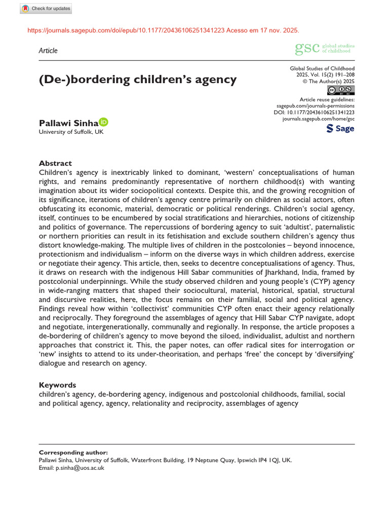Decentering Children's Agency in Postcolonial Contexts | PDF ...