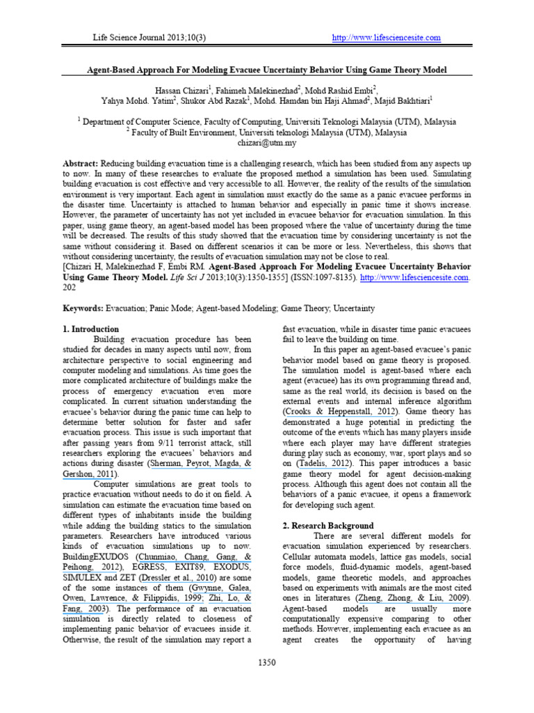 Game Theory in Evacuation Modeling | PDF | Emergency Evacuation | Agent ...