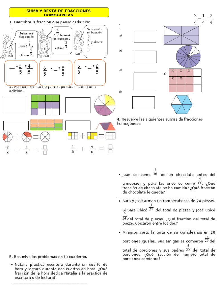 Ref. Mat - Suma y Resta de Fracciones Homogéneas | PDF | Sustracción ...