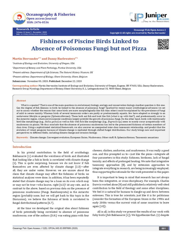 Fishiness of Piscine Birds Linked To Absence of Poisonous Fungi But Not ...