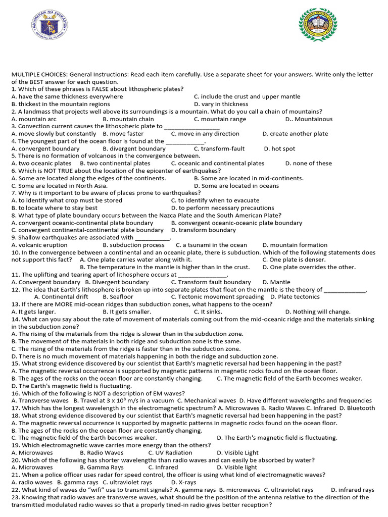 BASELINE-ACHIEVEMENT TEST 2024-2025 | PDF | Plate Tectonics ...