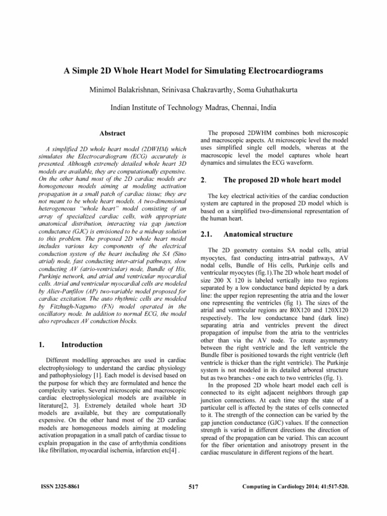2D Heart Model for ECG Simulation | PDF | Electrocardiography | Atrium ...