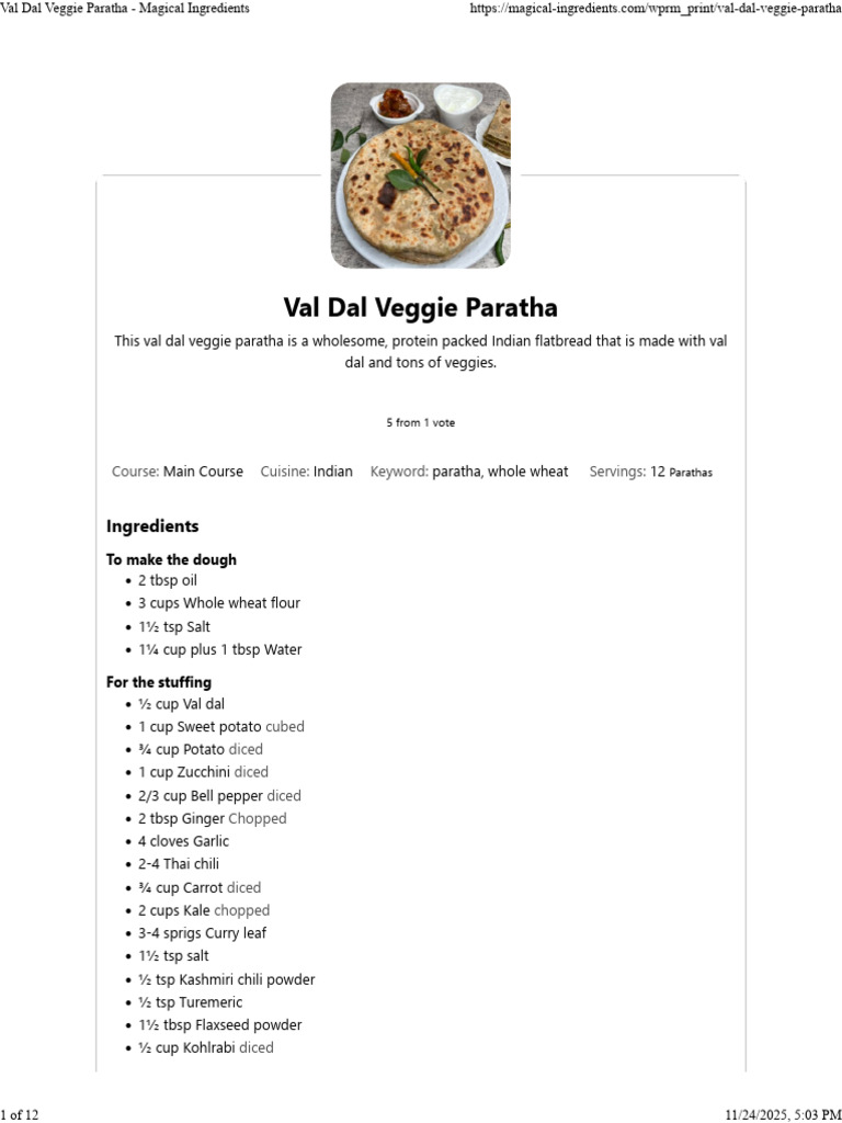 Val Dal Veggie Paratha - Magical Ingredients | PDF | Indian Cuisine ...