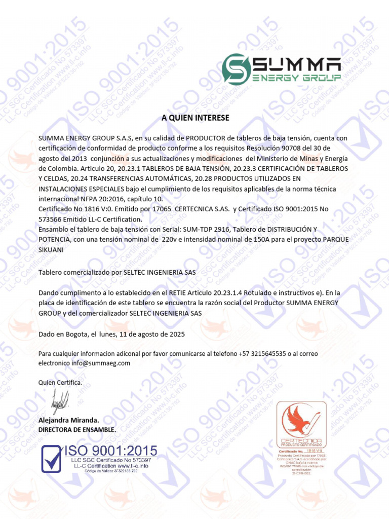 5.carta Sum TDP 2916 | PDF