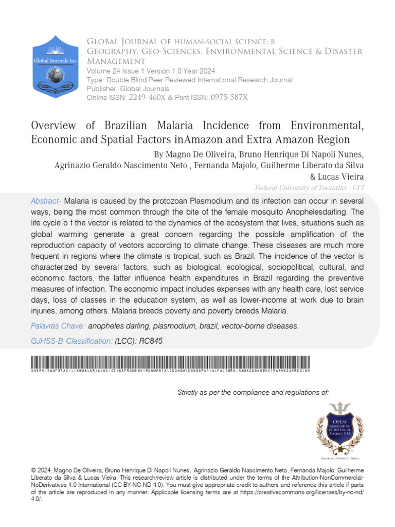 Overview of Brazilian Malaria Incidence From Environmental, Economic ...