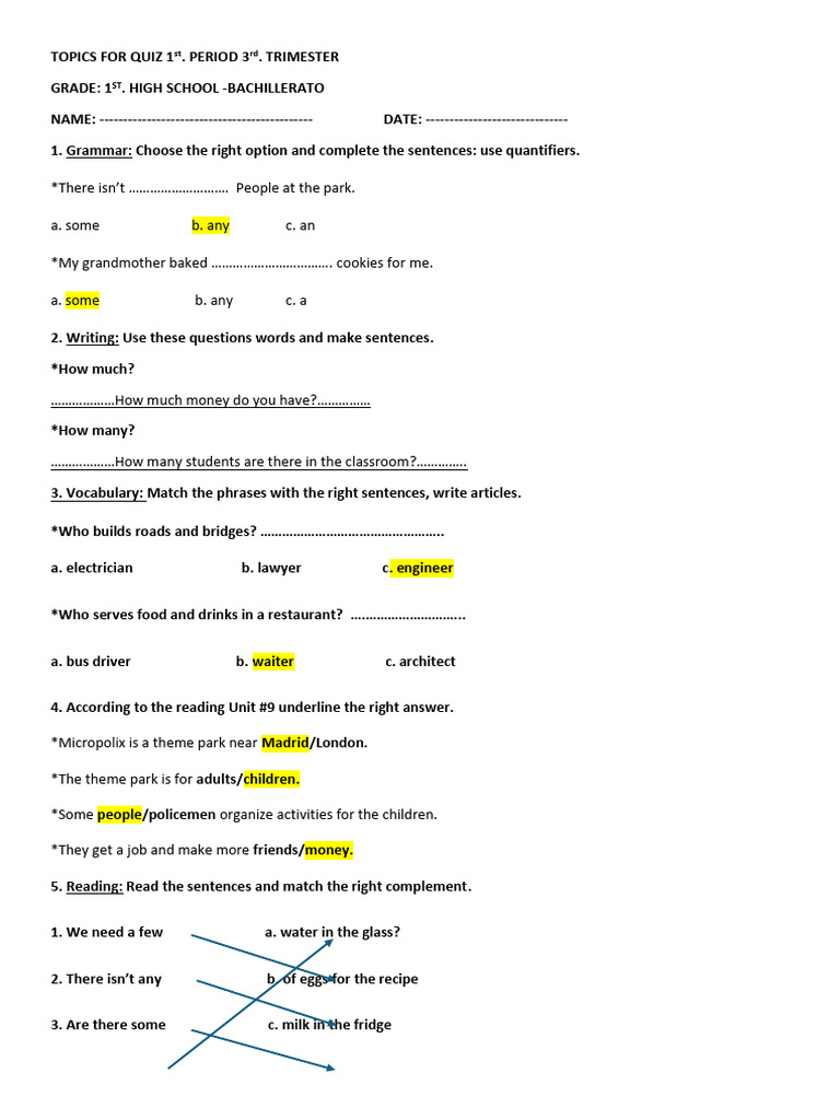 Topics For Quiz p1 t3 - 1° High School-2025-7921763683618 | PDF ...