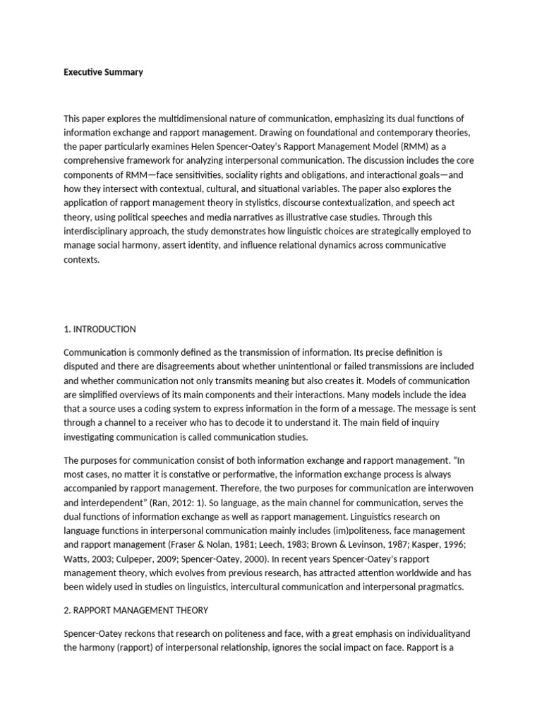 Engagement Rapport Management Theories | PDF | Communication | Human ...