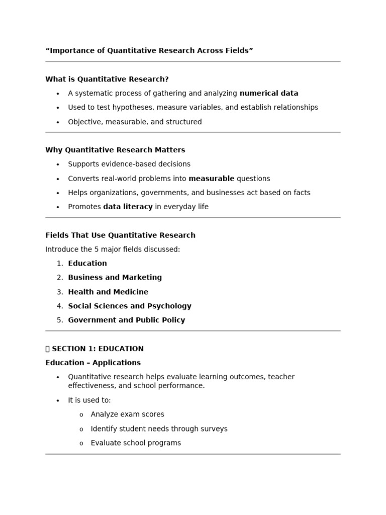 Lesson 3 Importance of Quantitative Research Across Fields | PDF ...