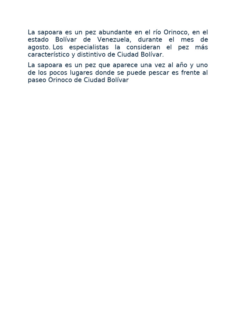 Sapoara: pez emblemático de Ciudad Bolívar | PDF