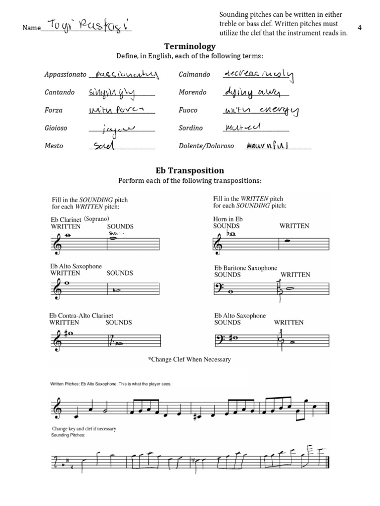 12 Corrected Transposition Worksheets | PDF | Clef | Elements Of Music