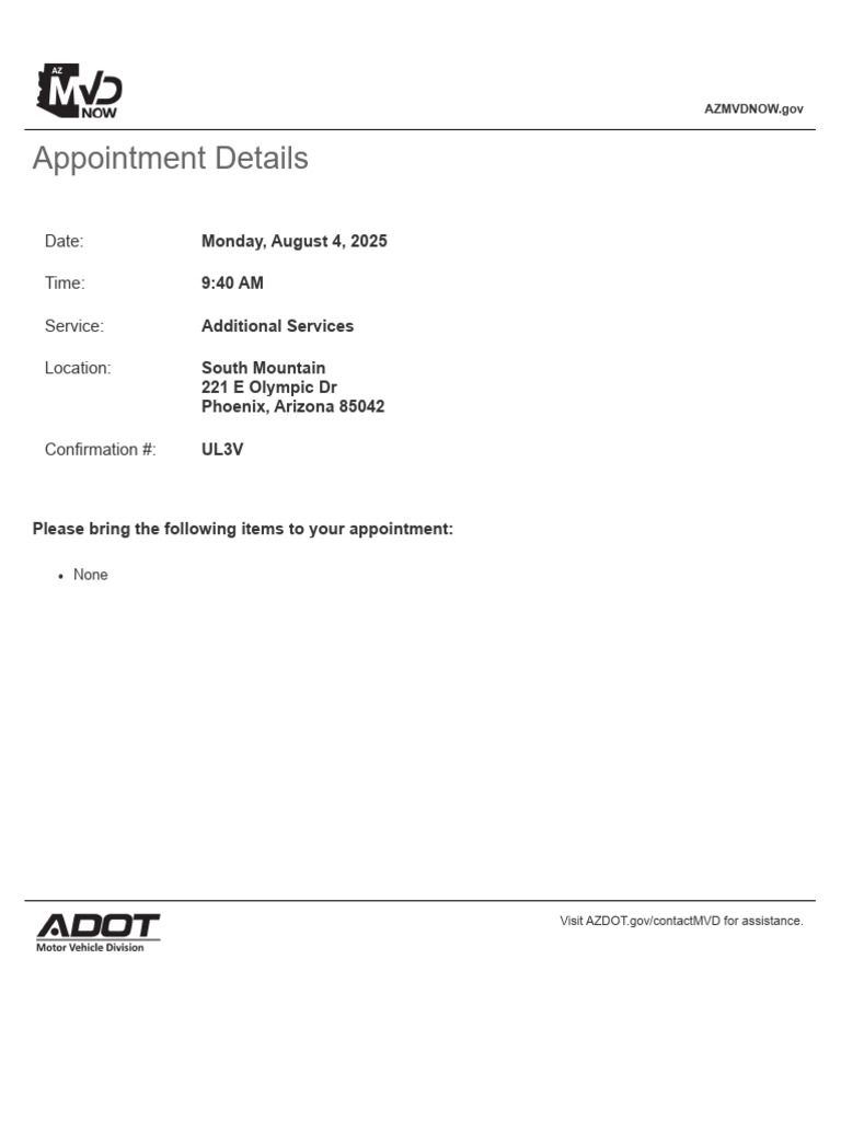 Appointment Receipt UL3V | PDF