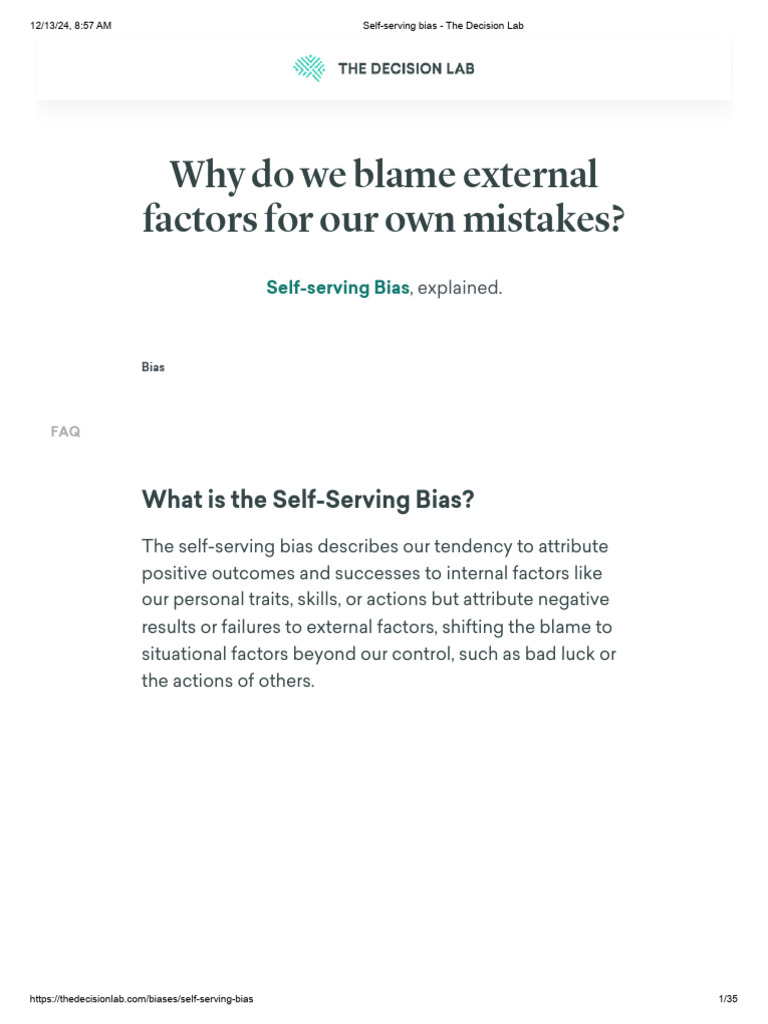 Self-Serving Bias (Viés de Autosservação) - PL | PDF | Bias | Self Esteem
