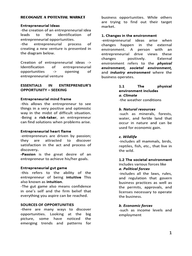 Entrep - Recognize A Potential Market | PDF | Entrepreneurship ...