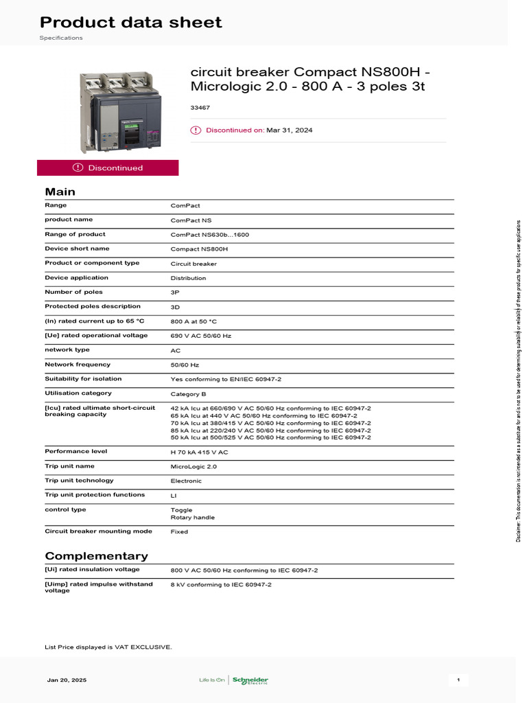 Schneider Electric Compact-NS-630A 33467 | PDF | Alternating Current | Voltage