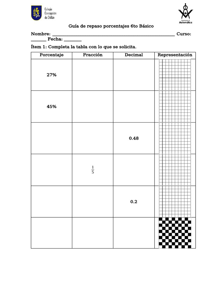 Guía de Repaso Porcentajes 6to Básico | PDF