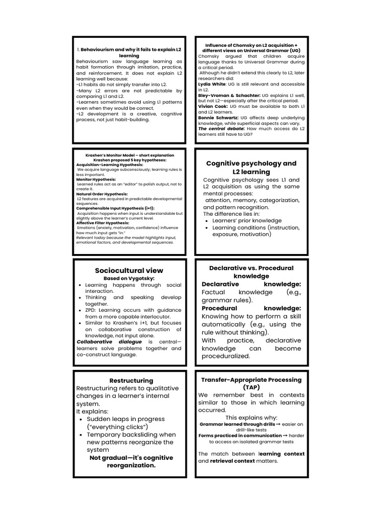 1. Behaviourism and Why It Fails to Explain L2 Learning Behaviourism Saw Language Learning as ...
