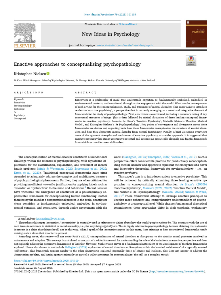 Enactive Approaches To Conceptualising Psychopathology | PDF ...