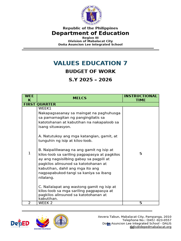 BUDGET OF WORK VE7 | PDF