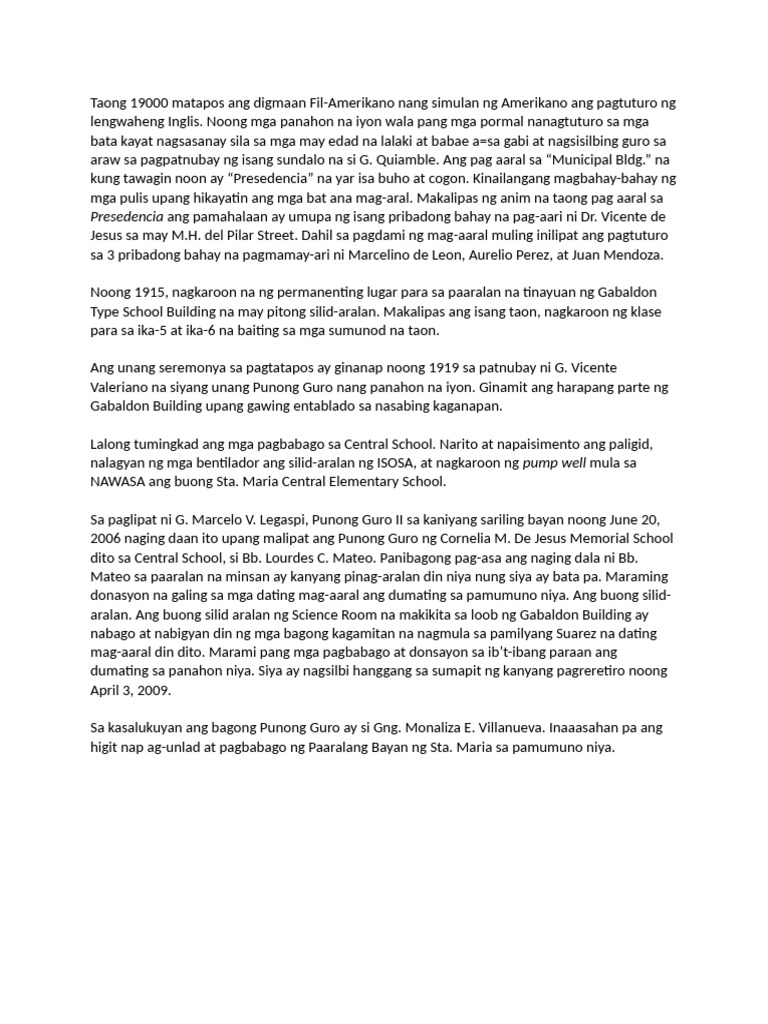 Sta. Maria Central School Historical Background | PDF