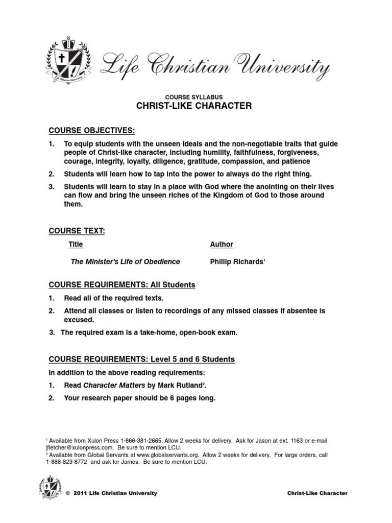 Christ-Like Character Course Syllabus | PDF | Forgiveness | Humility