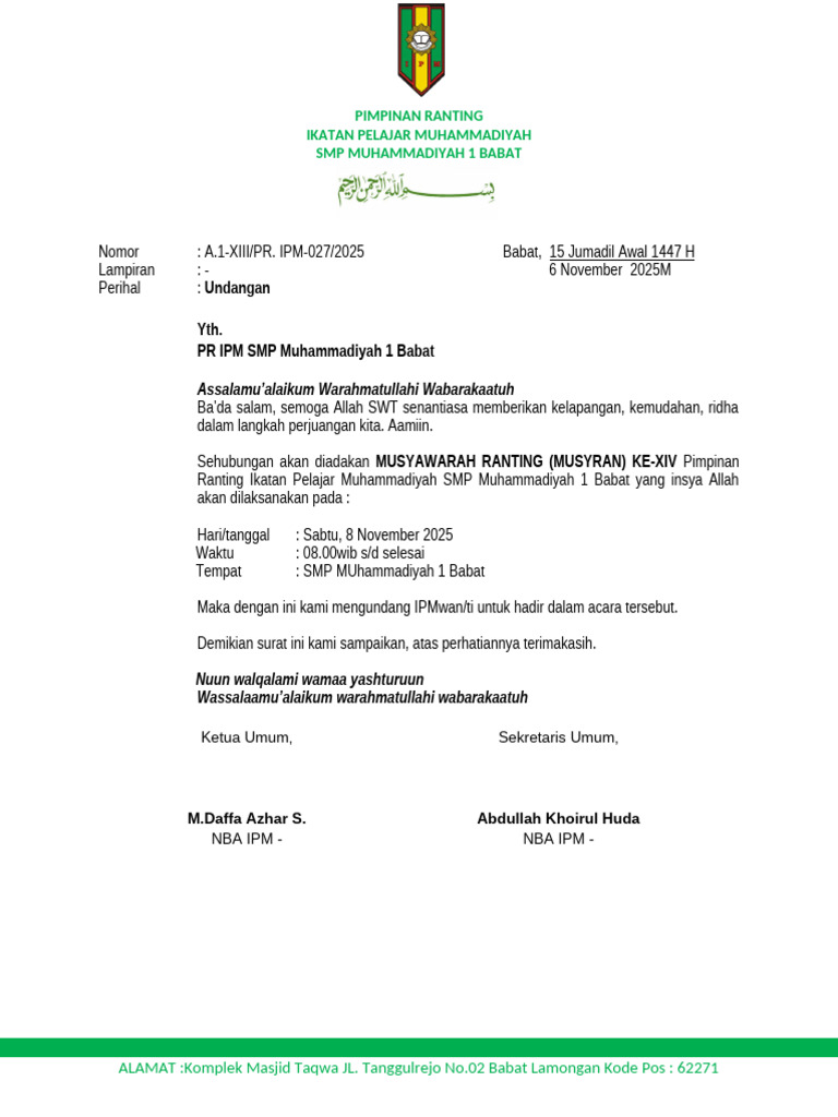 Surat Undangan Ipm | PDF