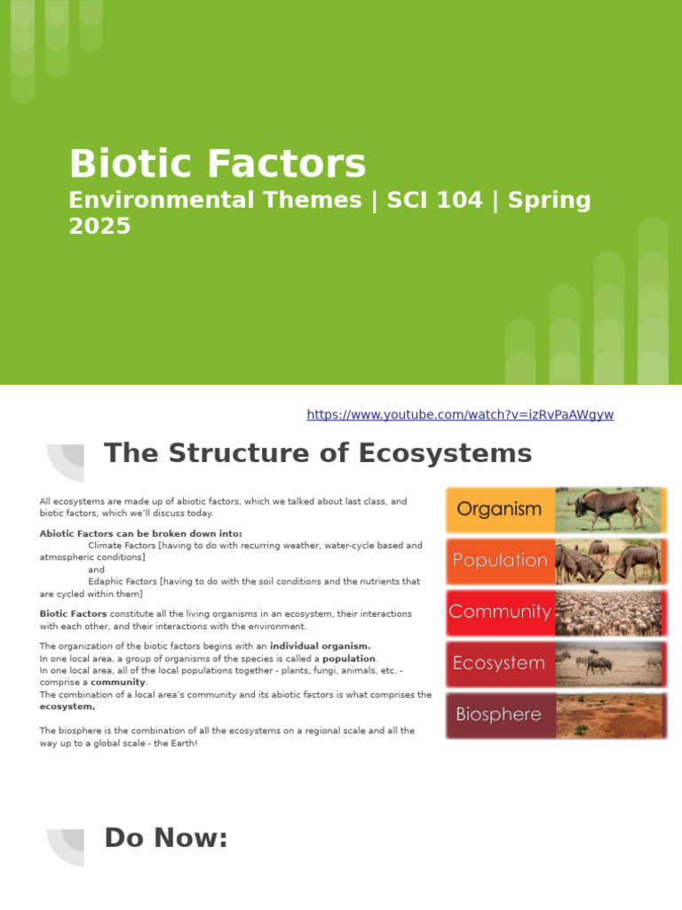 Biotic Factors Environmental Themes - SCI 104 - Spring 2025 | PDF ...