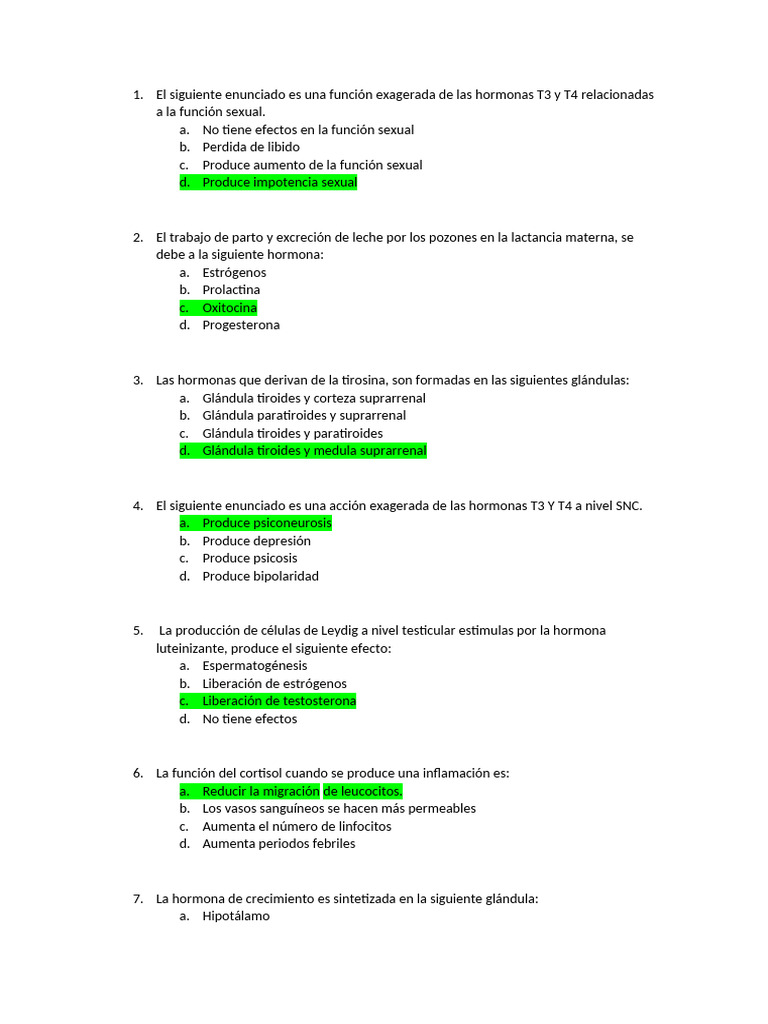 Preguntas de Fisio 2 | PDF | Hormona | Glándula suprarrenal