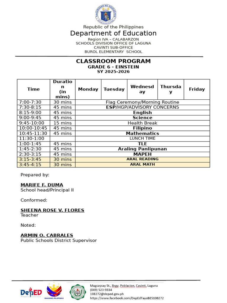 Sample ARAL teacher.class program | PDF | Republic | Asia