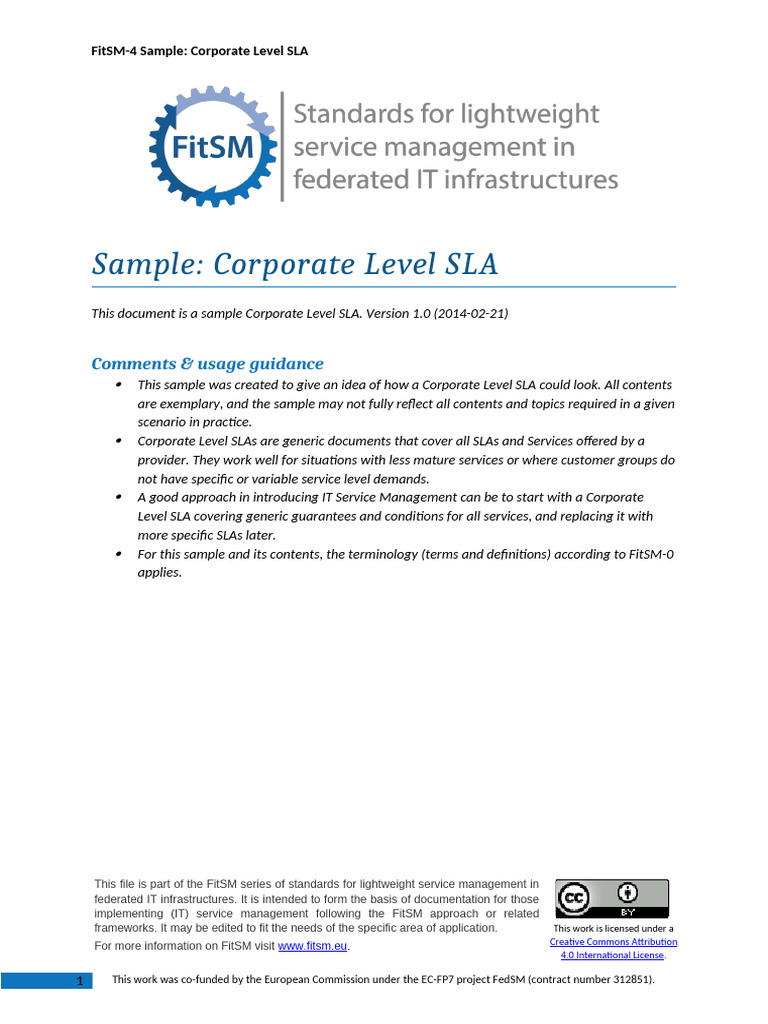 FitSM Sample Corporate SLA v1.0 | PDF | Service Level Agreement ...