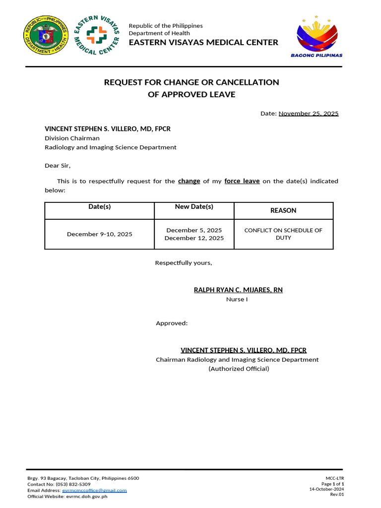 Leave Change Request Form Template | PDF
