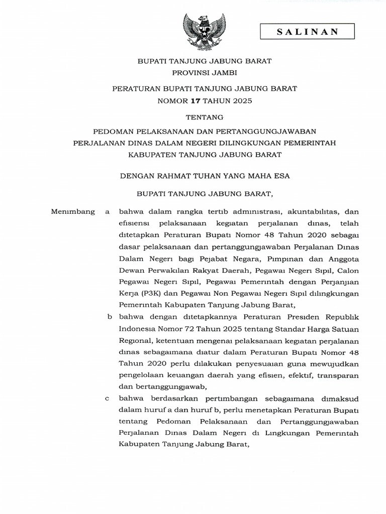 Perbup No.17 Tahun 2025 Tentang Pedoman Pelaksanaan Dan ...