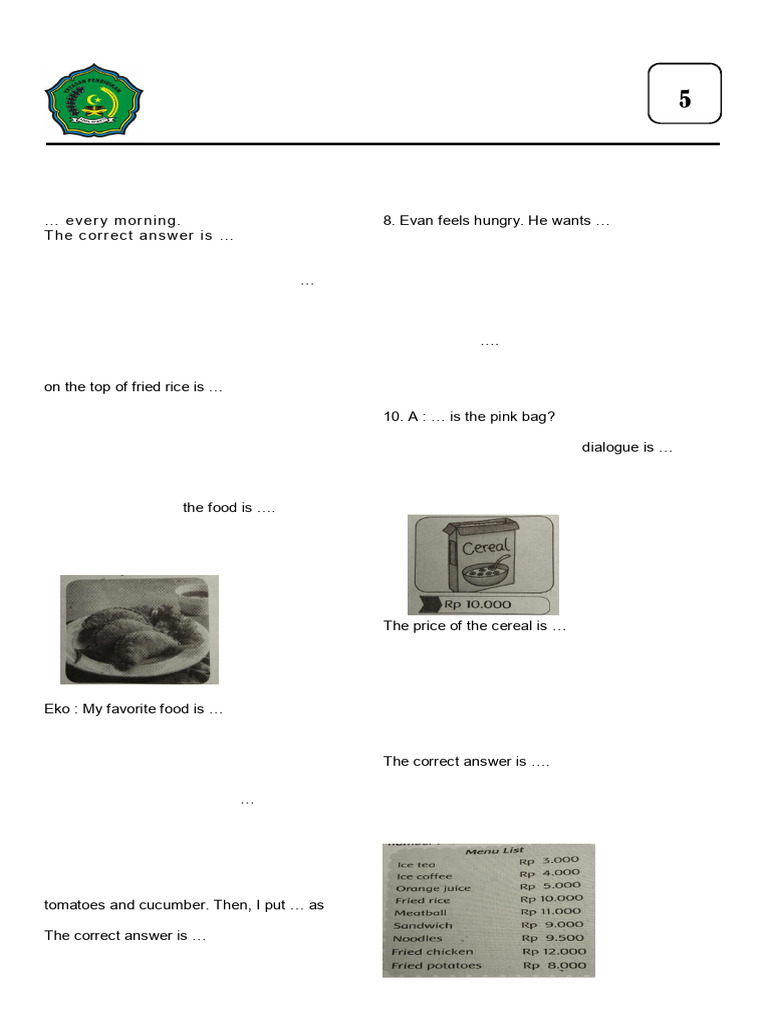 Pas Ganjil b.ing Kelas 5 - Salin (1) | PDF | Cuisine | Foods