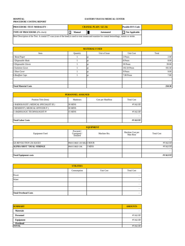 Costing Form - CT Scan 1 Costing | PDF | Ct Scan | Medical Imaging