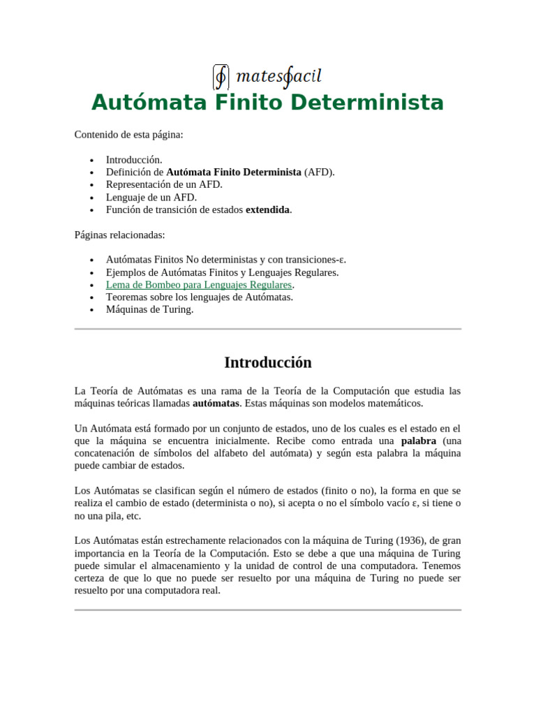 Autómata Finito Determinista: Definición y Ejemplos | PDF | Informática ...