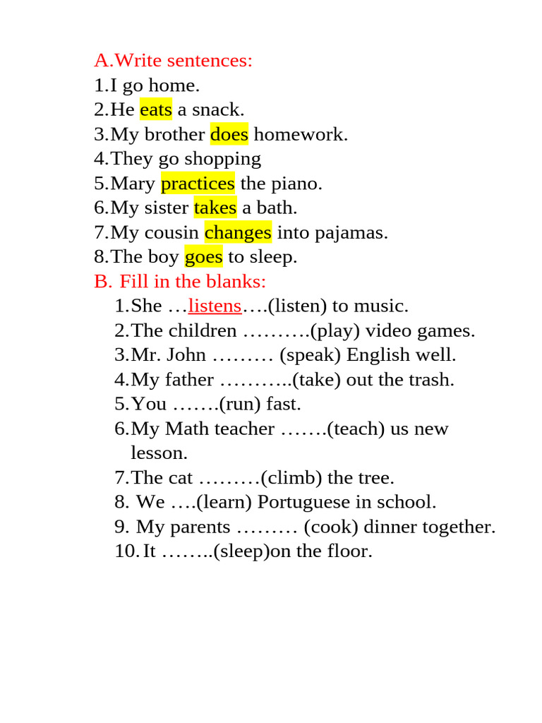 Exercises With VERB | PDF