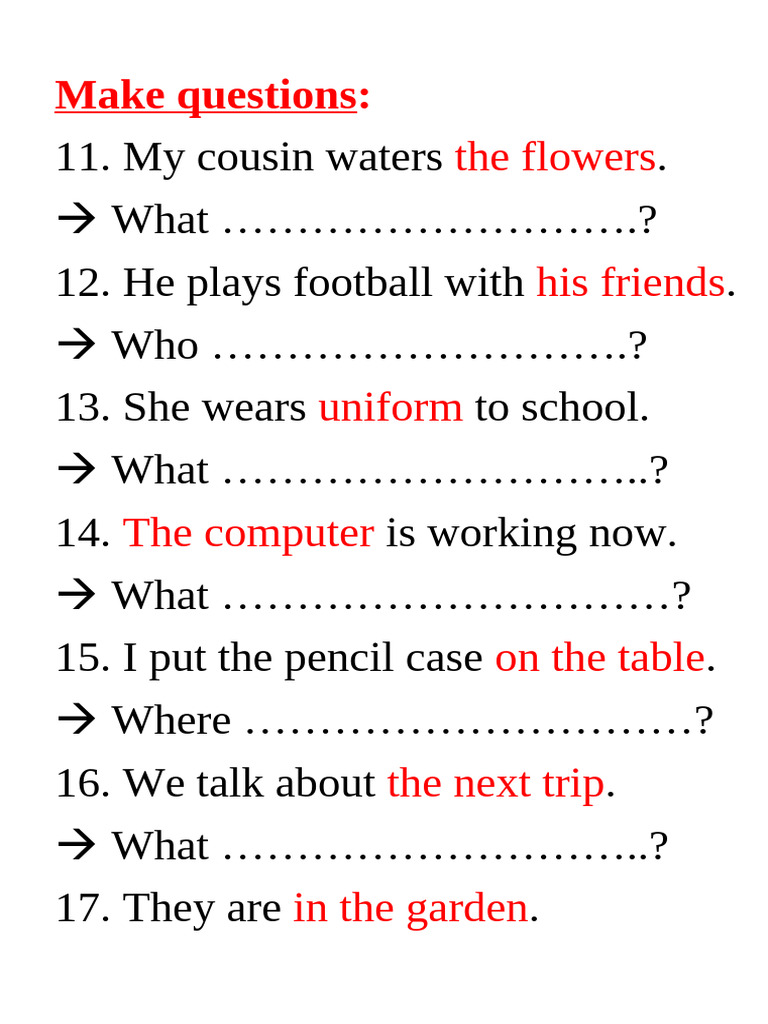 Question Formation Exercises | PDF