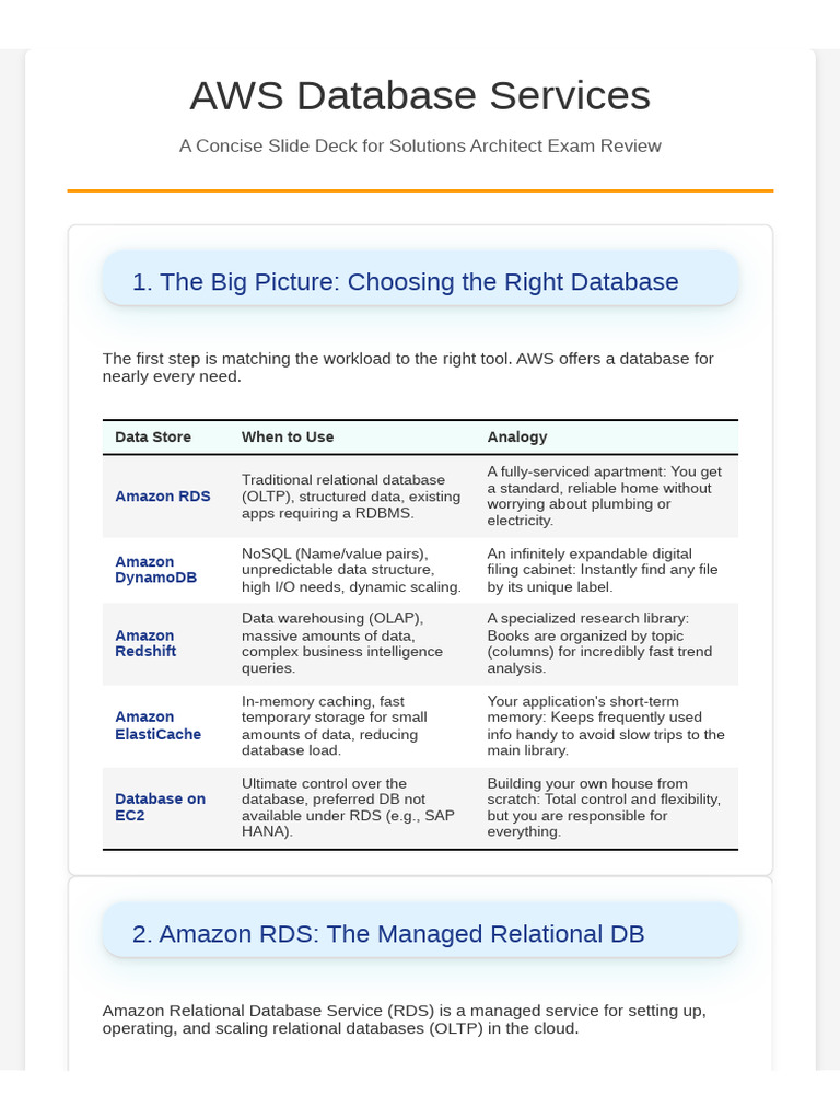 Aws Database Revision Slides | PDF | Databases | Replication (Computing)