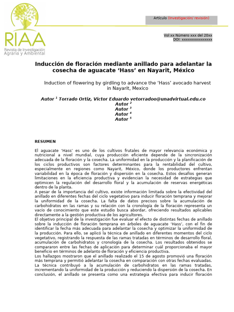 Anillado para adelantar cosecha de aguacate | PDF | Flores | Agricultura