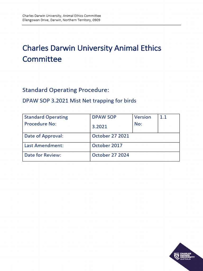 DPAW SOP 03.2021 Mist Net Trapping For Birds - 0 | PDF | Predation | Birds