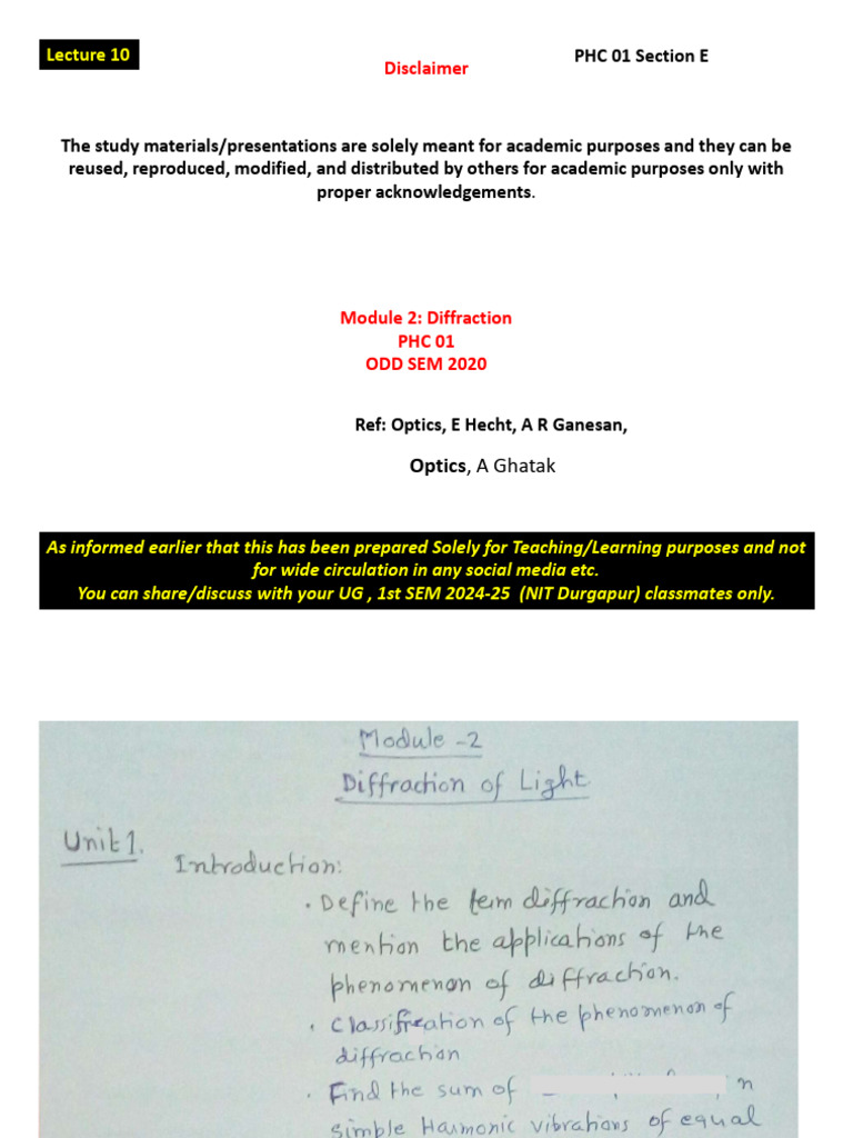 Lecture Notes Diffraction R Pdf Diffraction Physical Phenomena