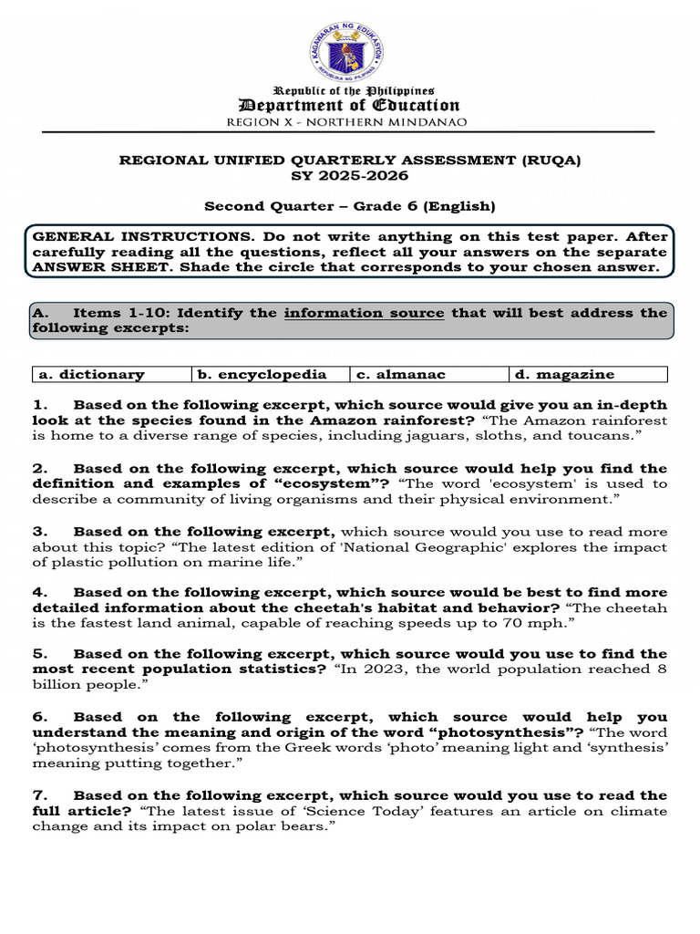 Grade 6 English RUQA Assessment 2025-2026 | PDF | Magazines | Pregnancy