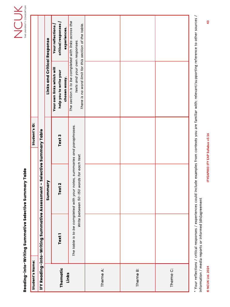 Reading and Writing Coursework Student Template | PDF
