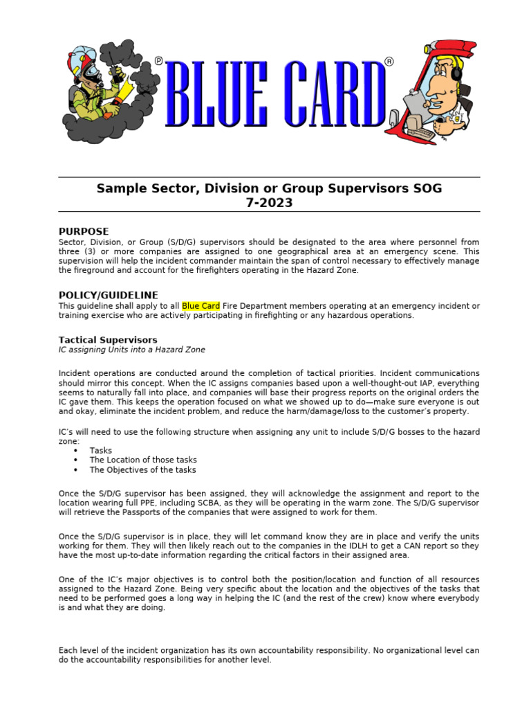 SDG Supervisors SOG Final | PDF | Firefighter | Safety