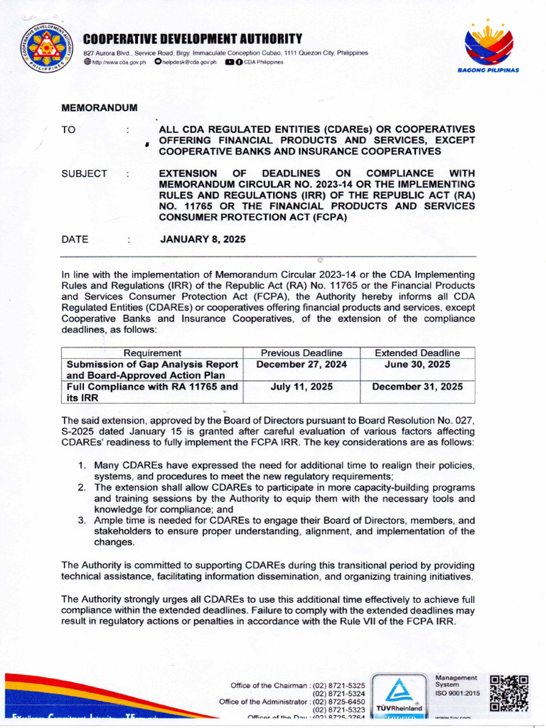 Memo Extension On The Submission of Gap Analysis 1 | PDF