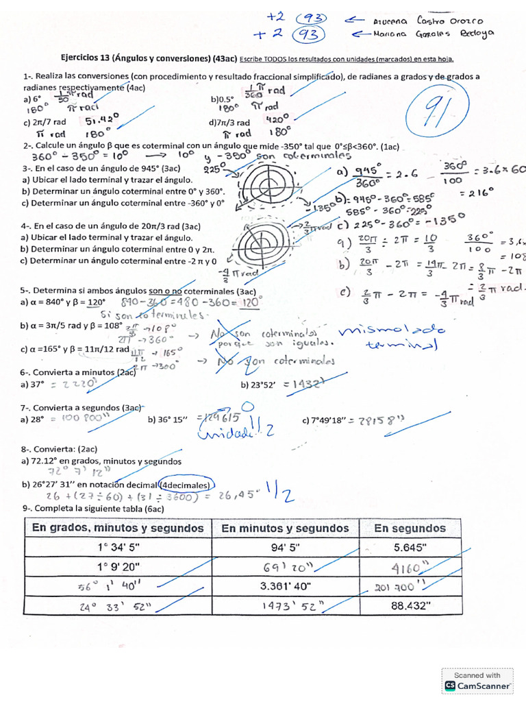 Ejercicios 13 (Ángulos y Conversiones) | PDF