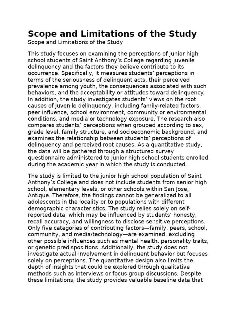 Scope and Limitations of The Study | PDF