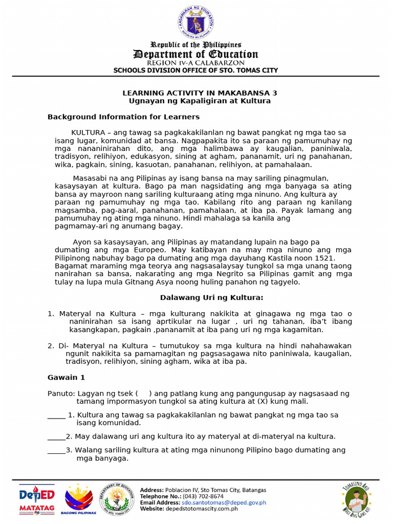 q2 Wk1 Makabansa LR Activity Sheet | PDF
