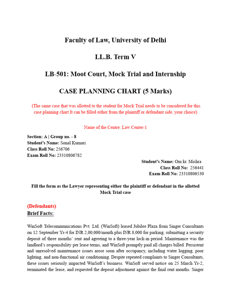 Mock Trial Case Planning Chart | PDF | Lease | Landlord